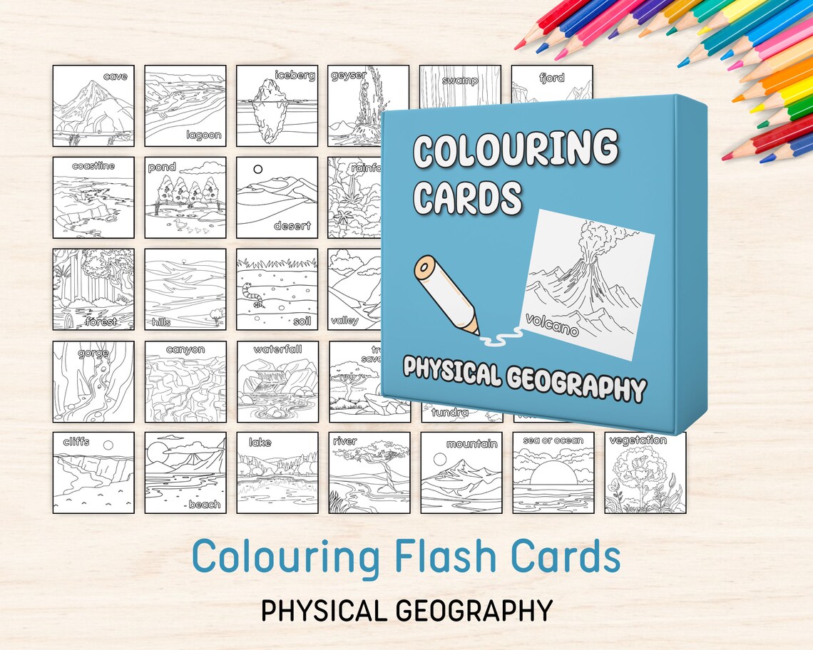 Physical Geography Flash Cards Activity, Colouring Craft Educate About ...