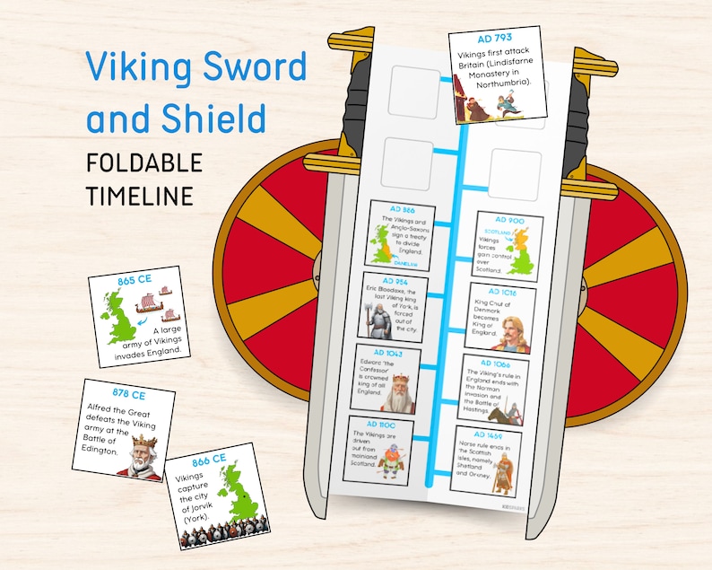 Printable Vikings Foldable Timeline, AD & CE, Sword and Shield, Educate ...