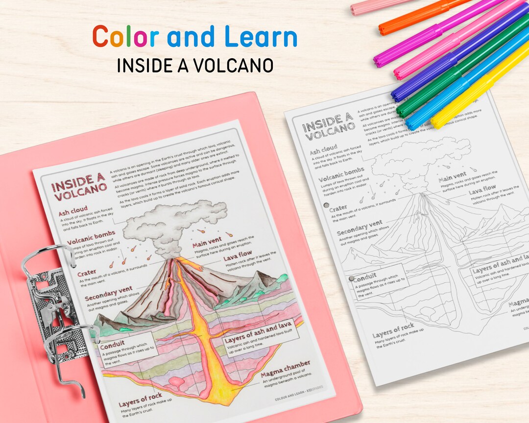 Printable Coloring Fact File, Inside a Volcano, Color and Learn, for ...
