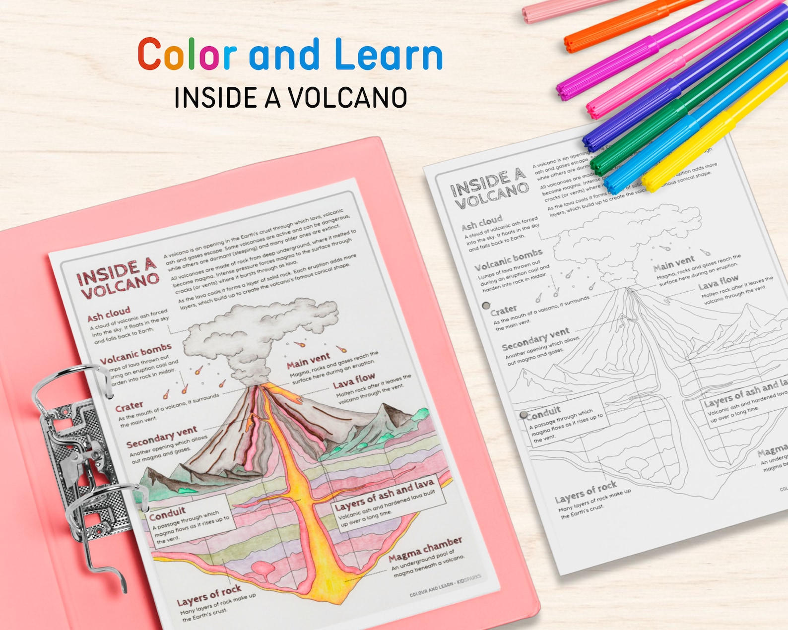 Printable Coloring Fact File, Inside a Volcano, Color and Learn, for ...