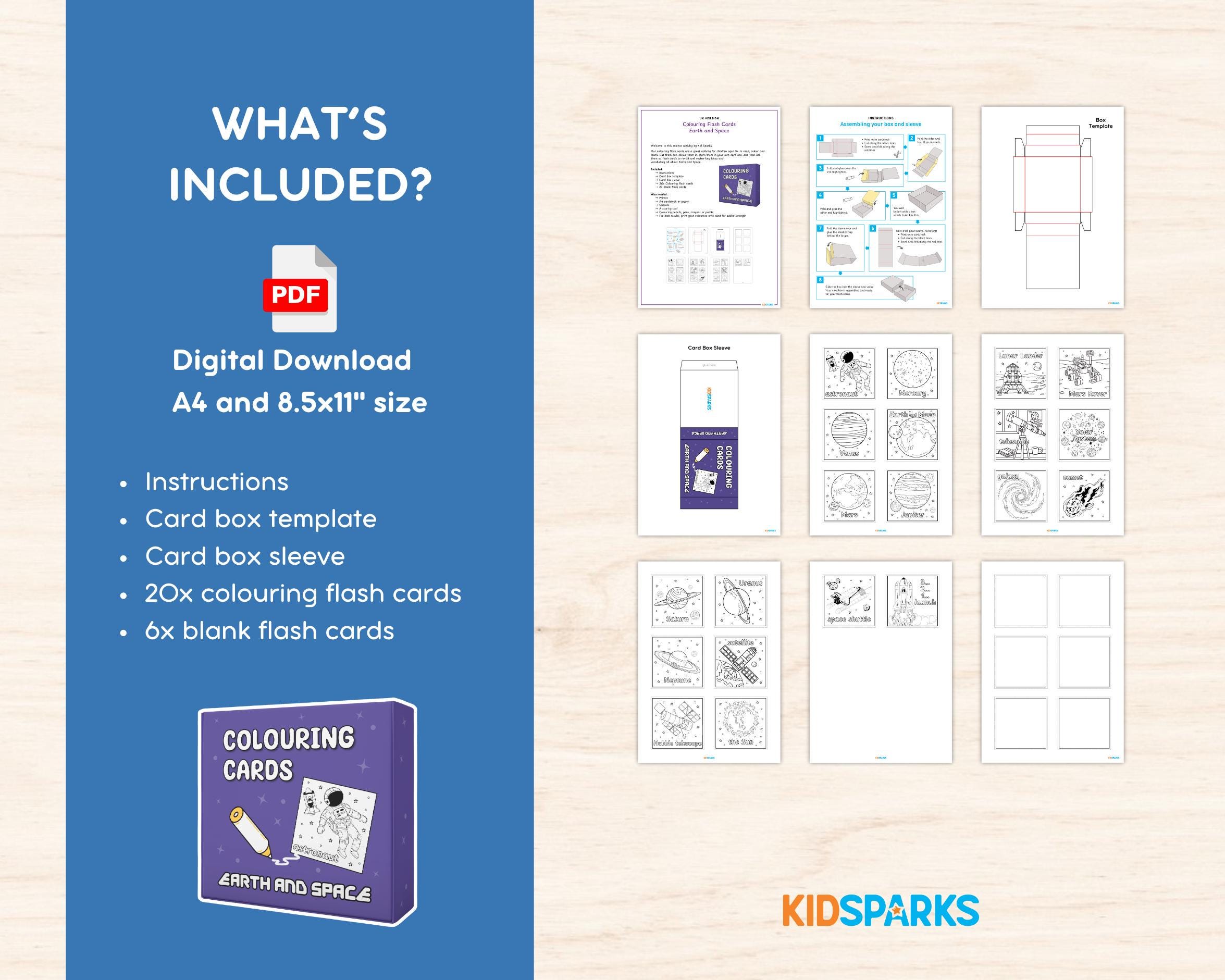 Printable Flash Cards, Earth and Space, Colouring Science Activity Kids ...