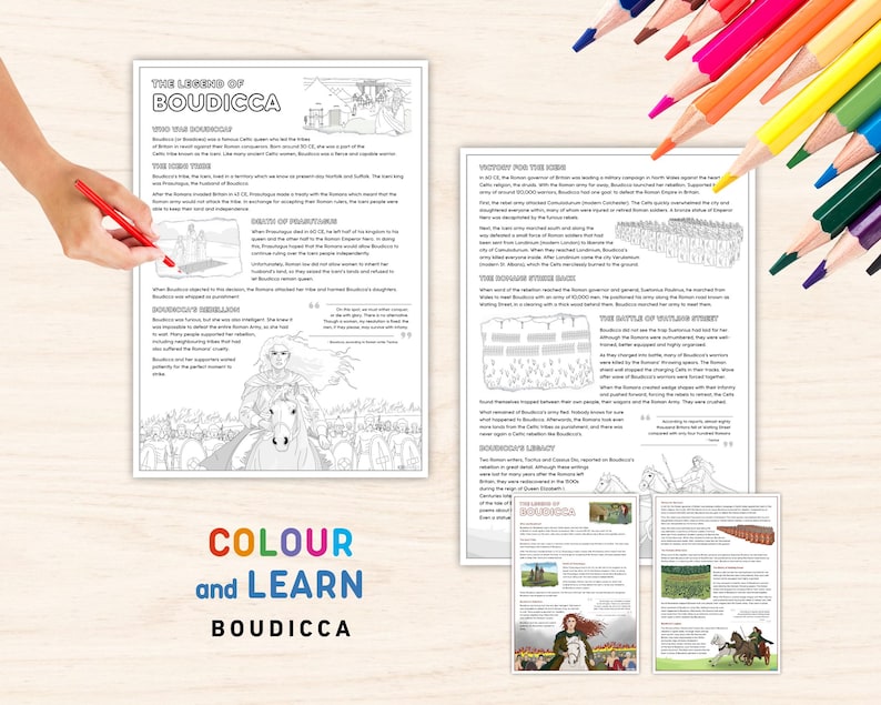 Queen Boudicca Printable Colouring Activity, Roman Britain Kids History ...