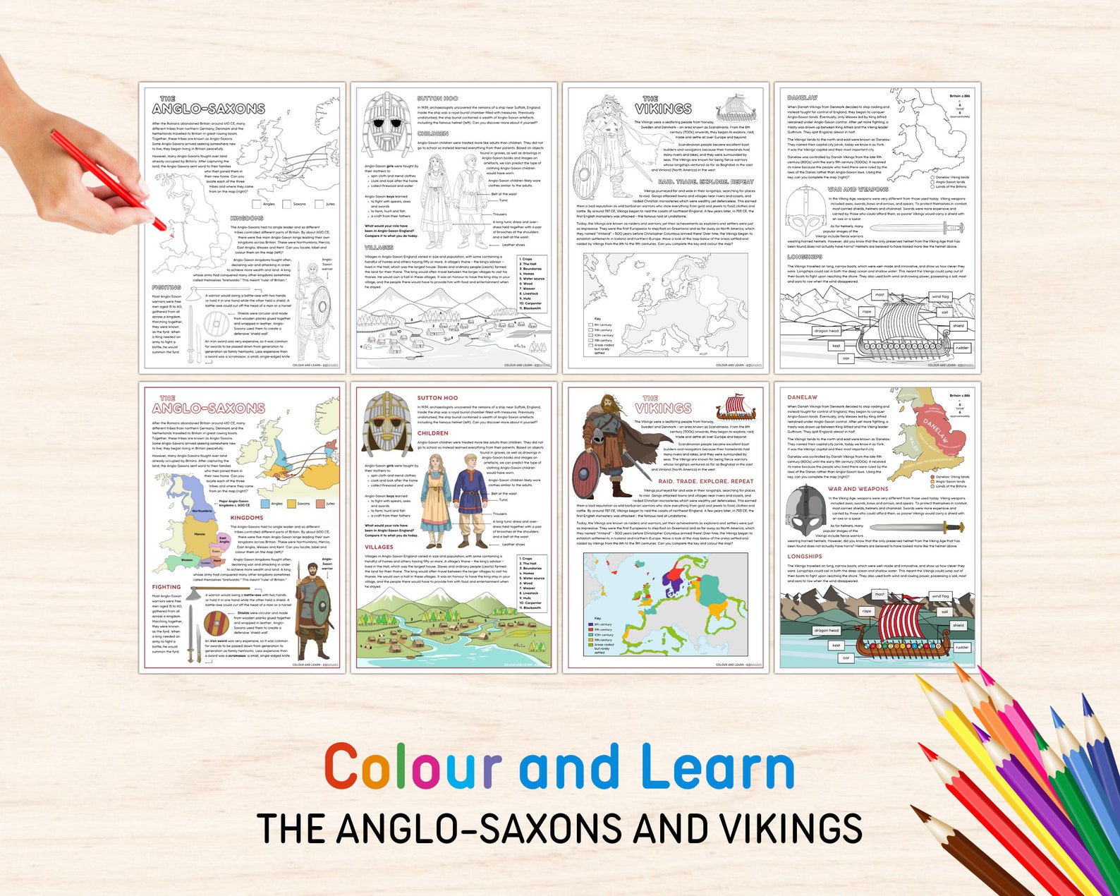 Anglo-saxons & Vikings Printable Colouring Fact File, KS2 History ...