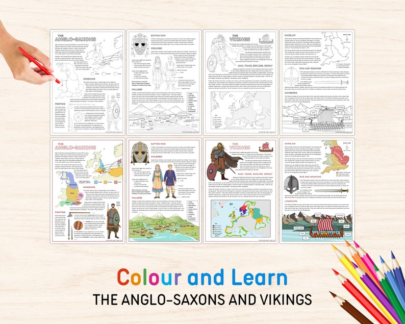 Anglo-saxons & Vikings Printable Colouring Fact File, KS2 History ...
