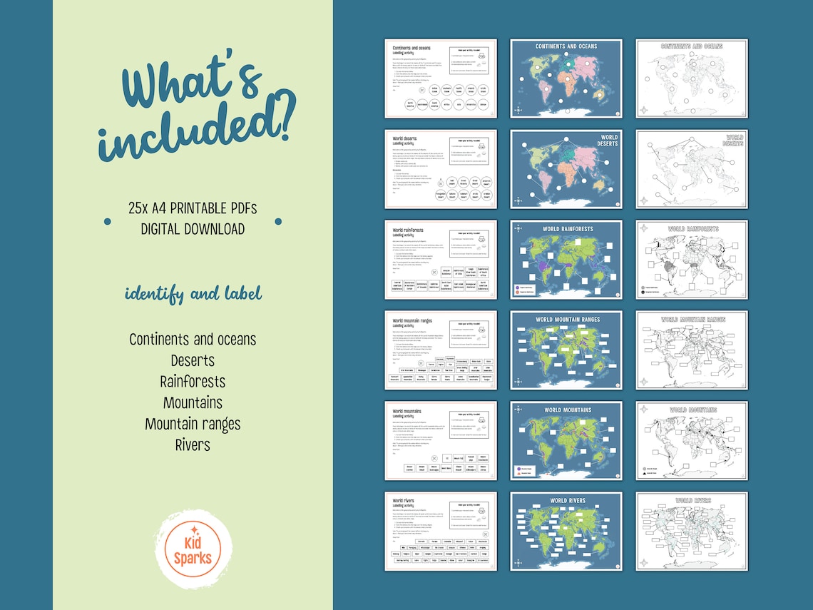 World Maps Activity Pack Cut Paste Label Geography Learning Education ...
