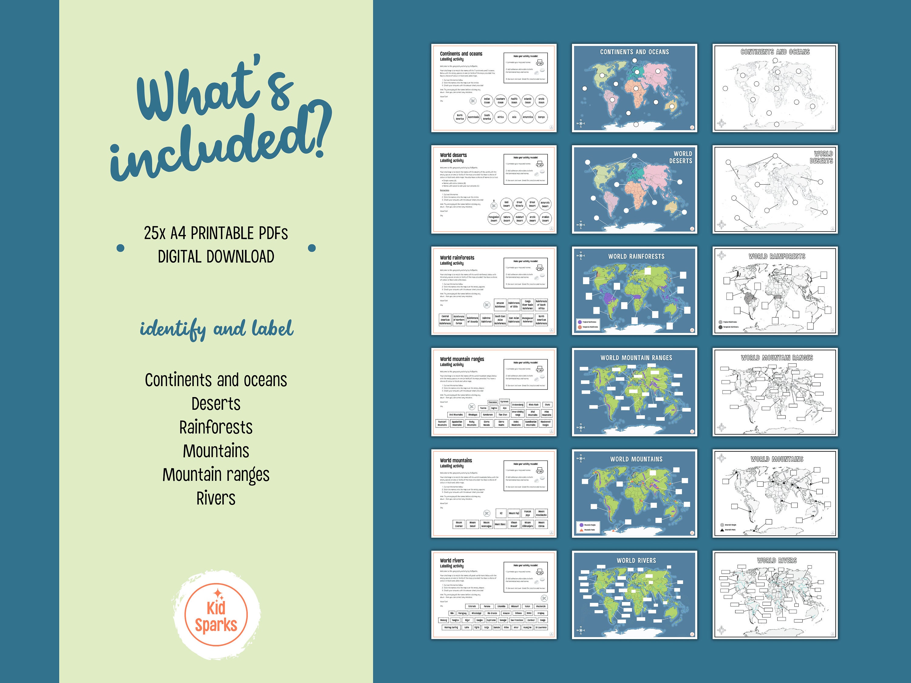 World Maps Activity Pack | Cut Paste Label Geography Learning Education ...