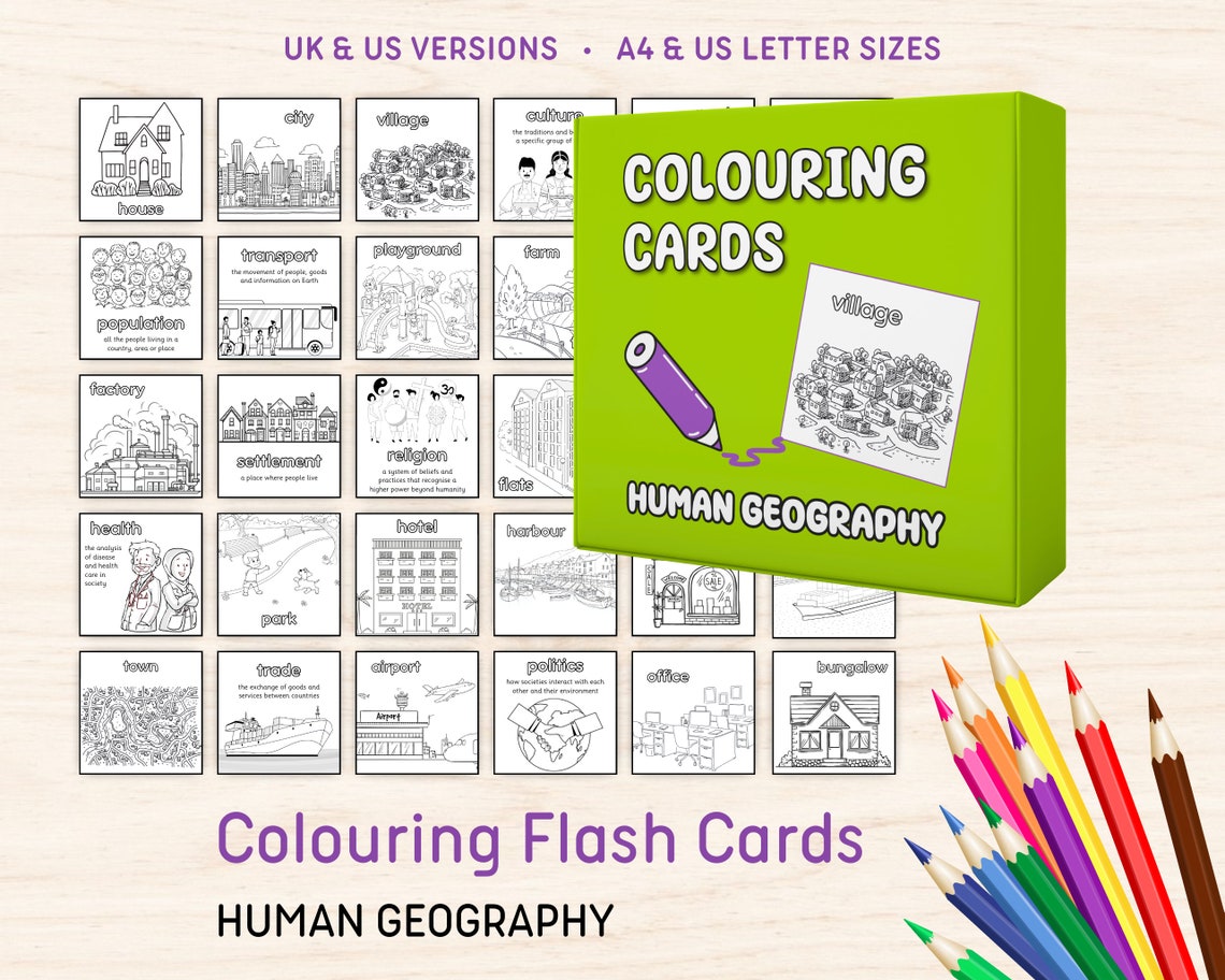 Human Geography Flash Cards Activity | Colouring Craft Educate About ...