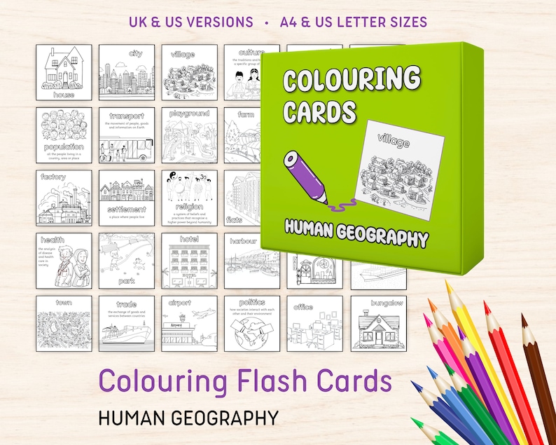 Human Geography Flash Cards Activity | Colouring Craft Educate About ...