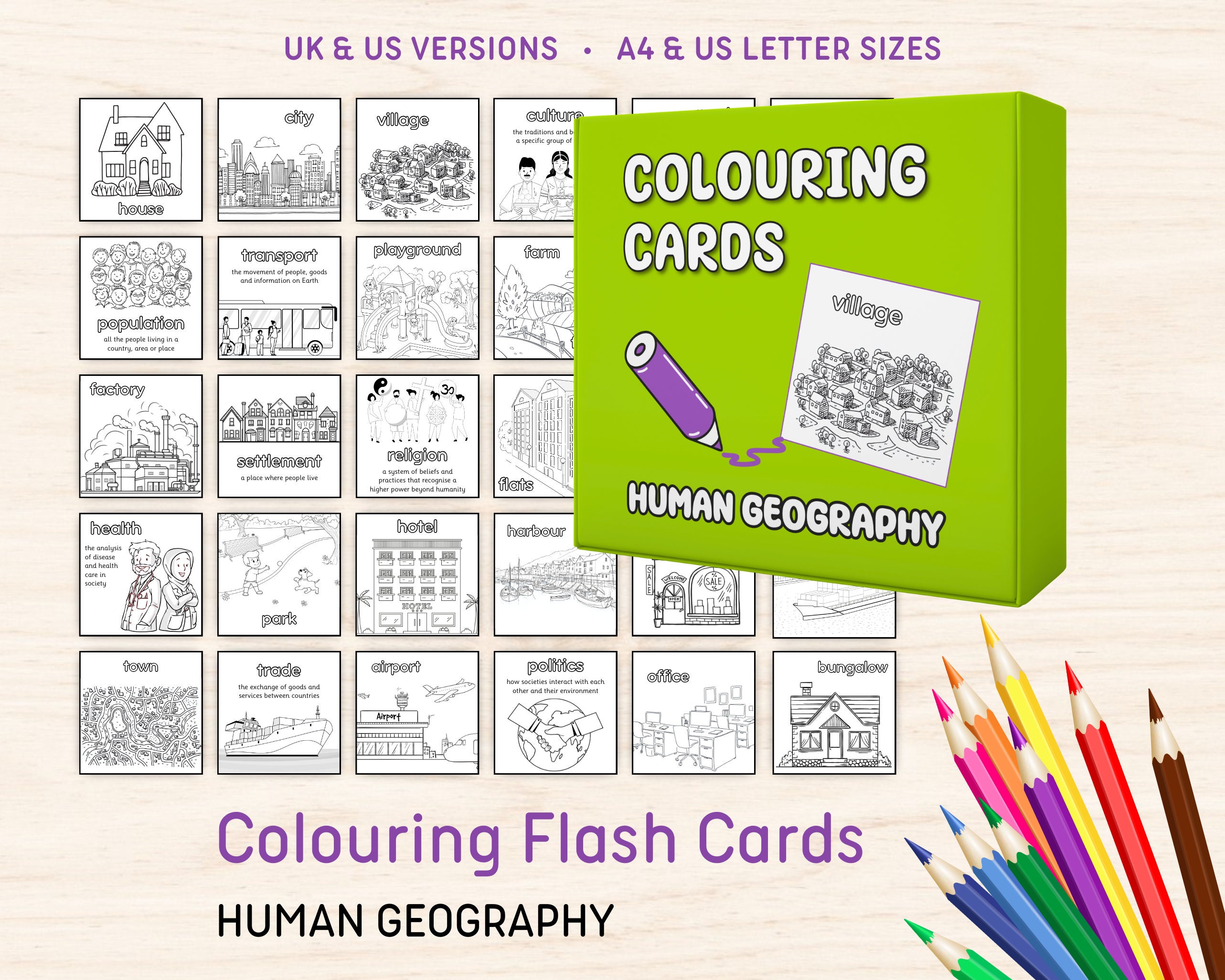 Human Geography Flash Cards Activity | Colouring Craft Educate About ...