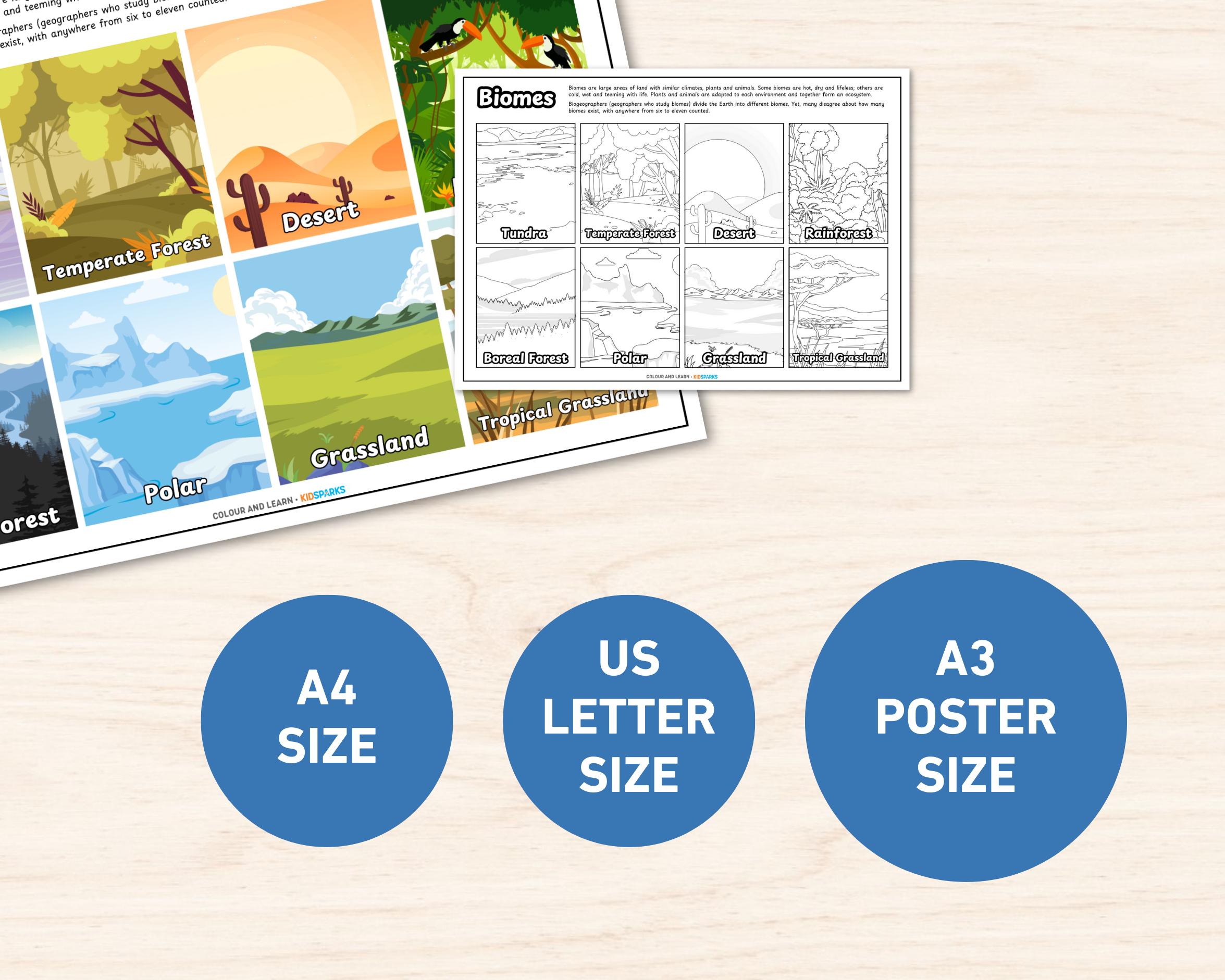 Biomes Printable Colouring Activity, Kids Geography Posters, Map ...