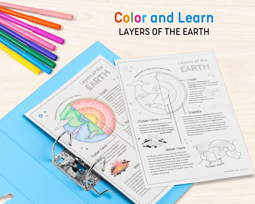 Printable Coloring Fact File, Layers of the Earth, Color and Learn, for ...