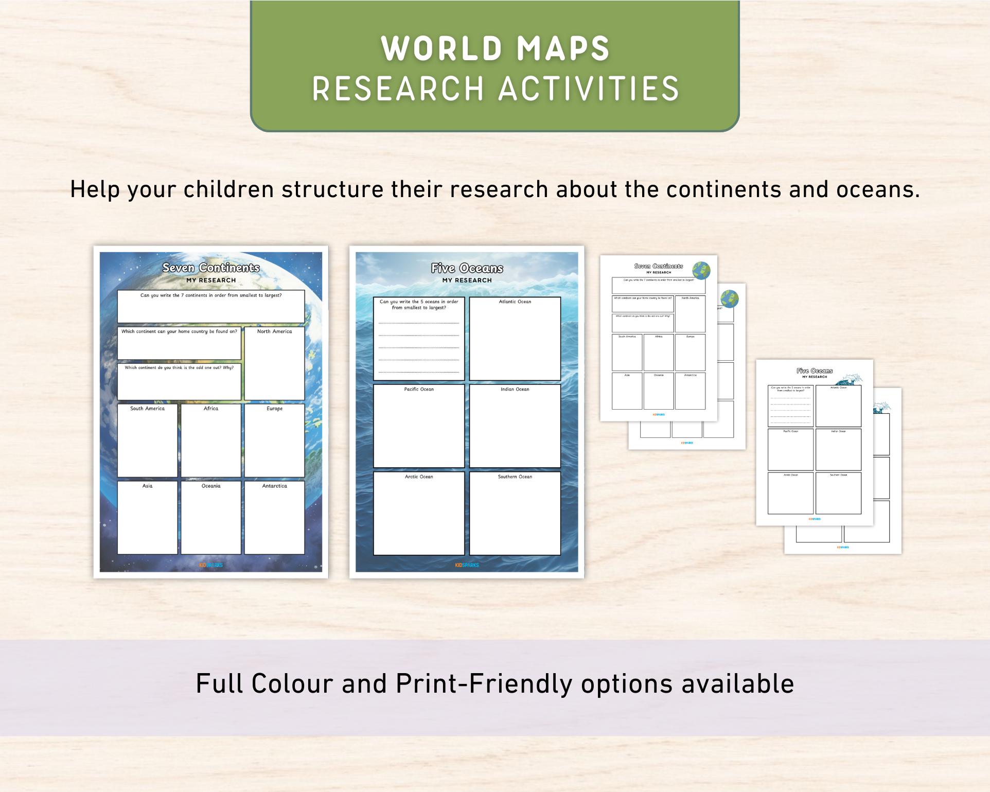 Continents and Oceans Learning BUNDLE, Infographics Foldable World Map ...