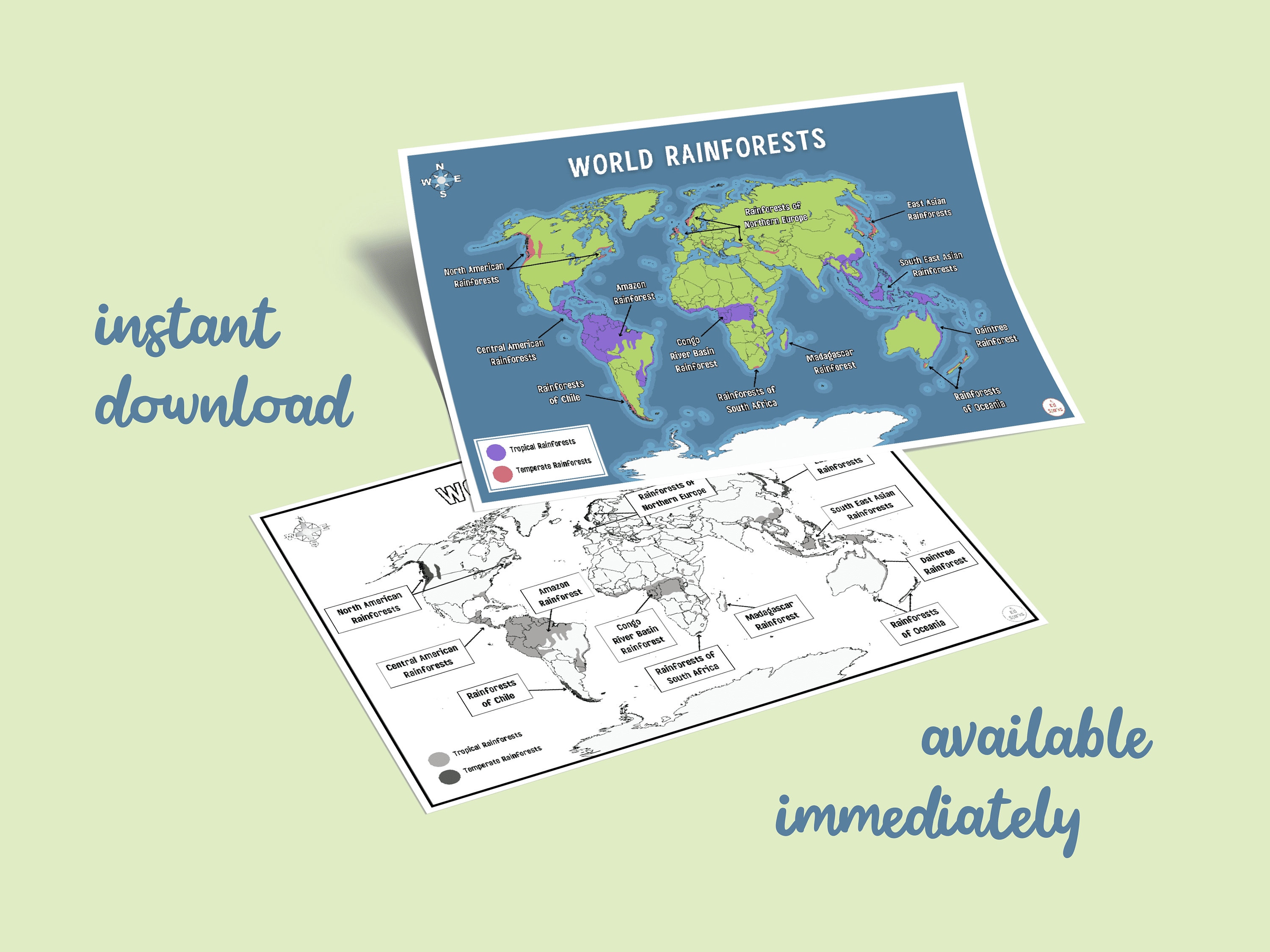 World Maps Poster Pack | Display Map Coloring Continents Oceans ...