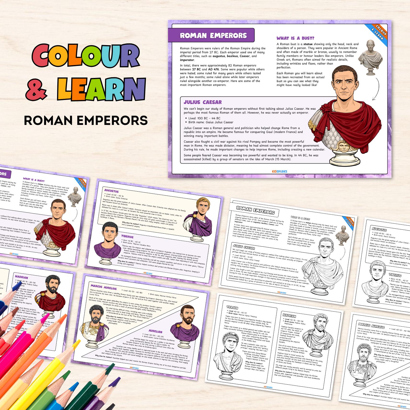 Roman Emperors Colouring Pages, Ancient Rome, European History Learning ...