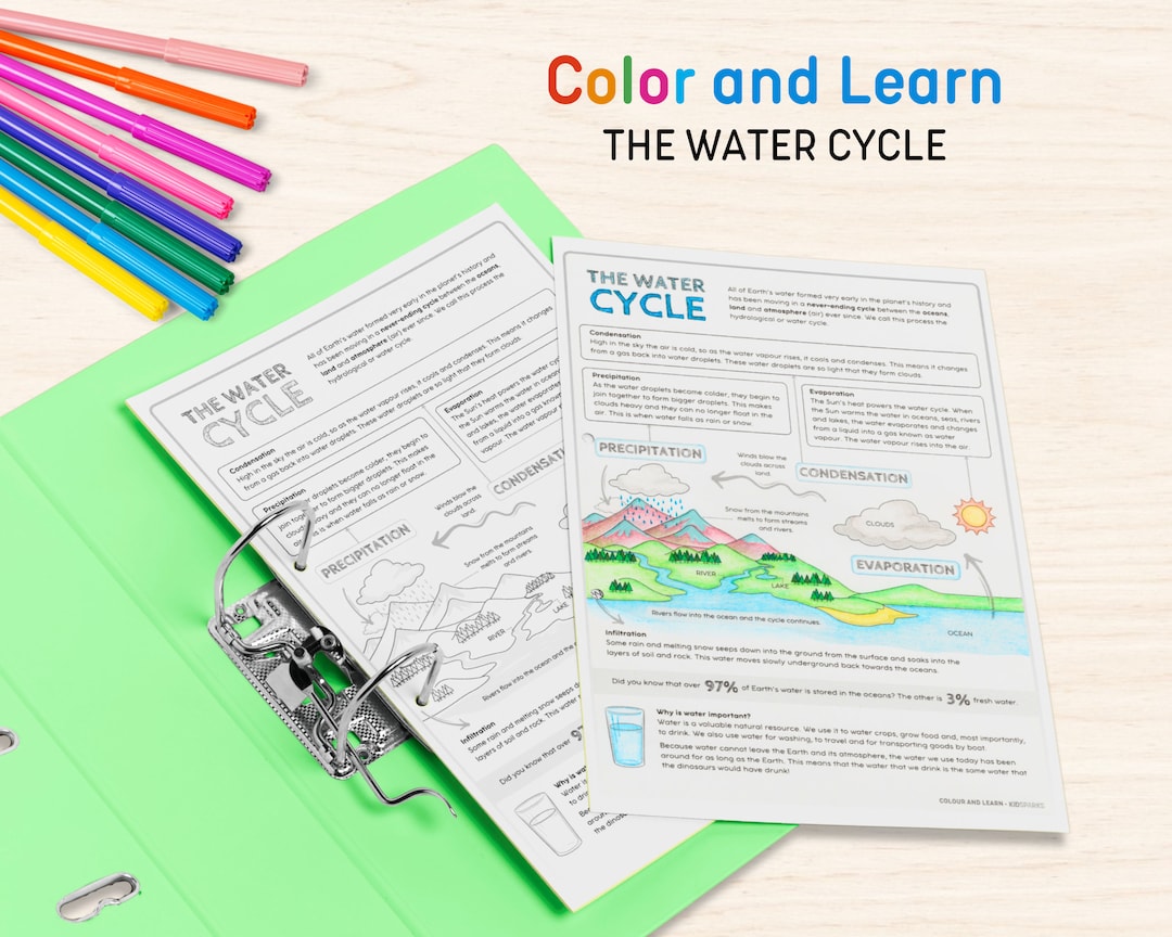 Printable Coloring Fact File, Water Cycle, Color and Learn, for ...