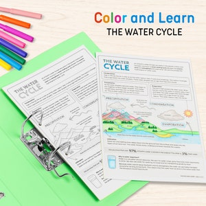 Printable Coloring Fact File, Water Cycle, Color and Learn, for ...