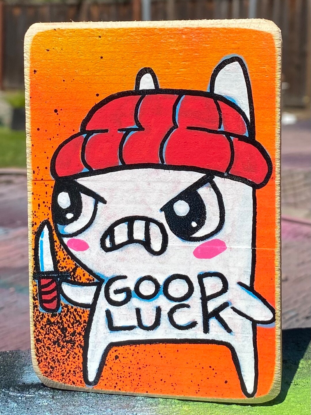 Good Luck Bunny, Original, Small Painting on Recycled Wood - Etsy