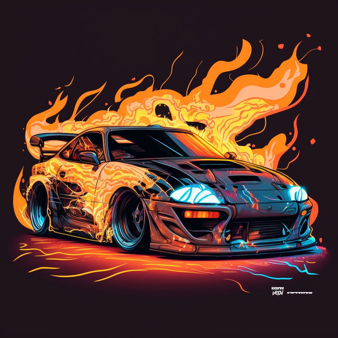 Toyota Supra MK4 Cartoon Digital Print Flaming Inferno - Etsy