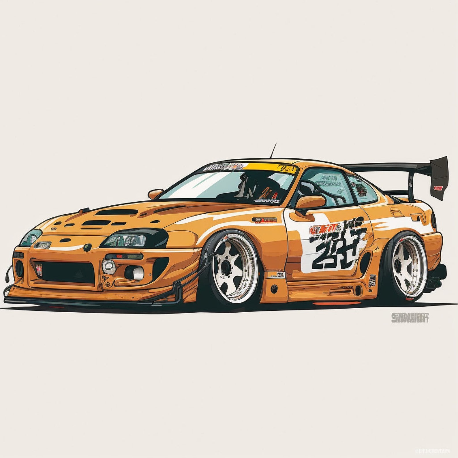 Toyota Supra MK4 Cartoon Digital Print Orange White - Etsy UK