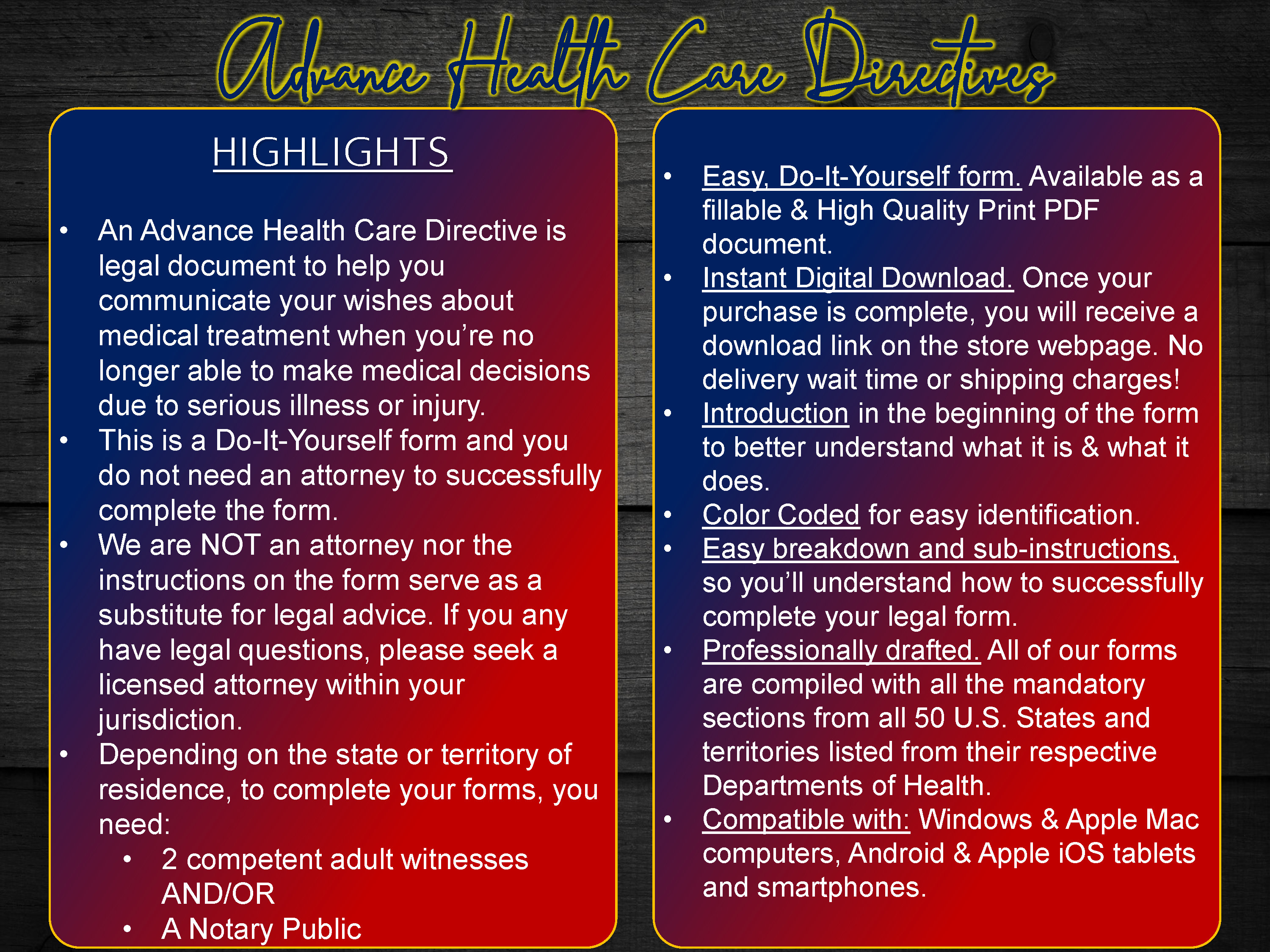 Advance Health Care Directives Form Living Will Legal Form Healthcare ...
