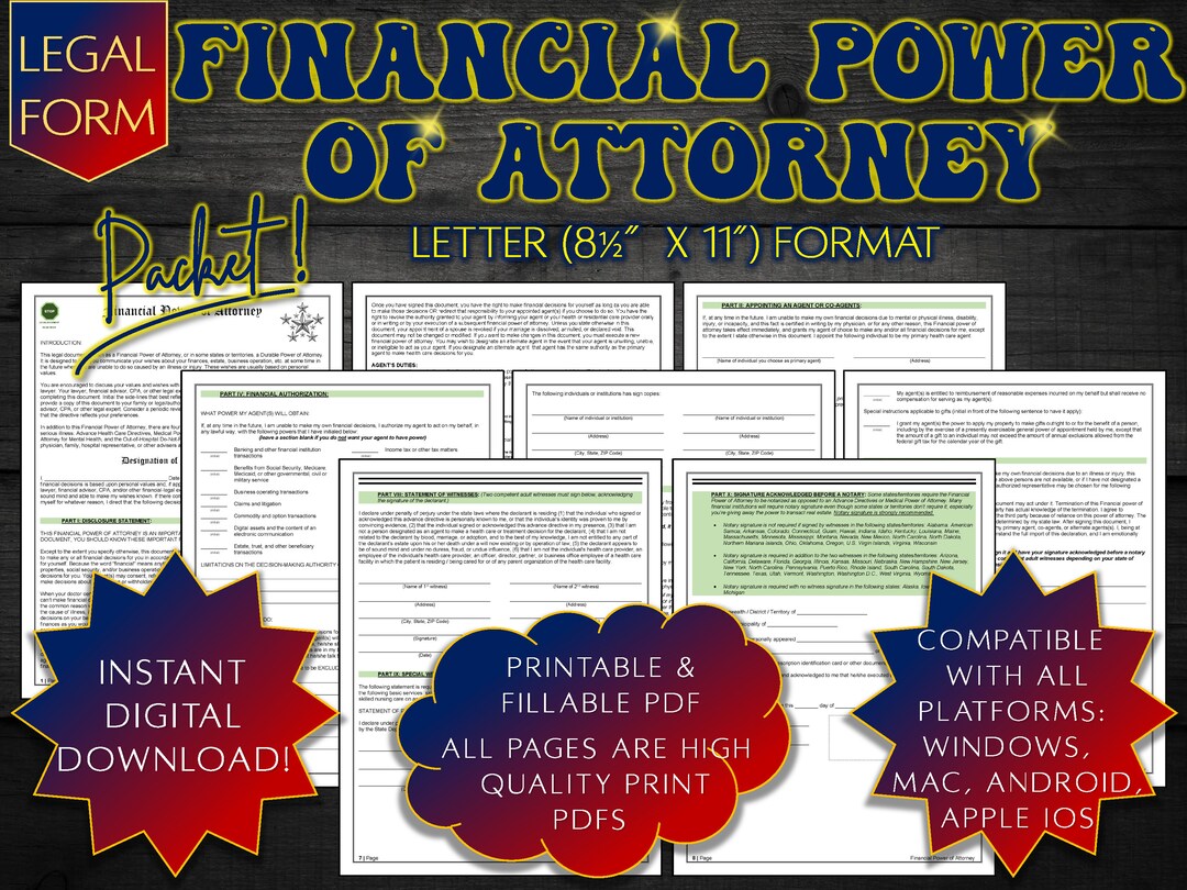Financial Power of Attorney Form Legal POA Durable Power of Attorney ...