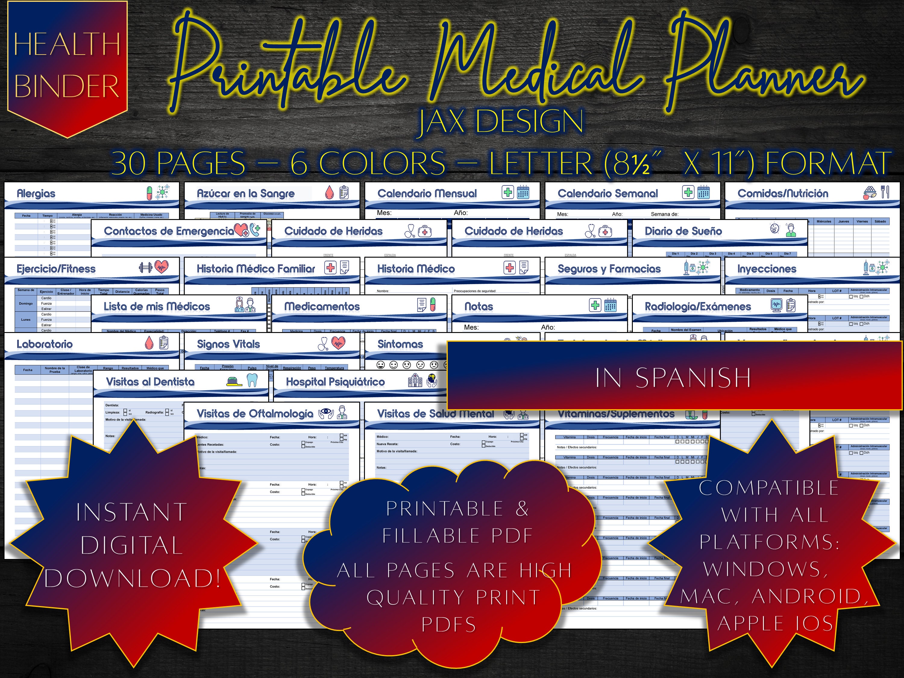 Spanish Medical Planner Printable Spanish Health Planner PDF - Etsy