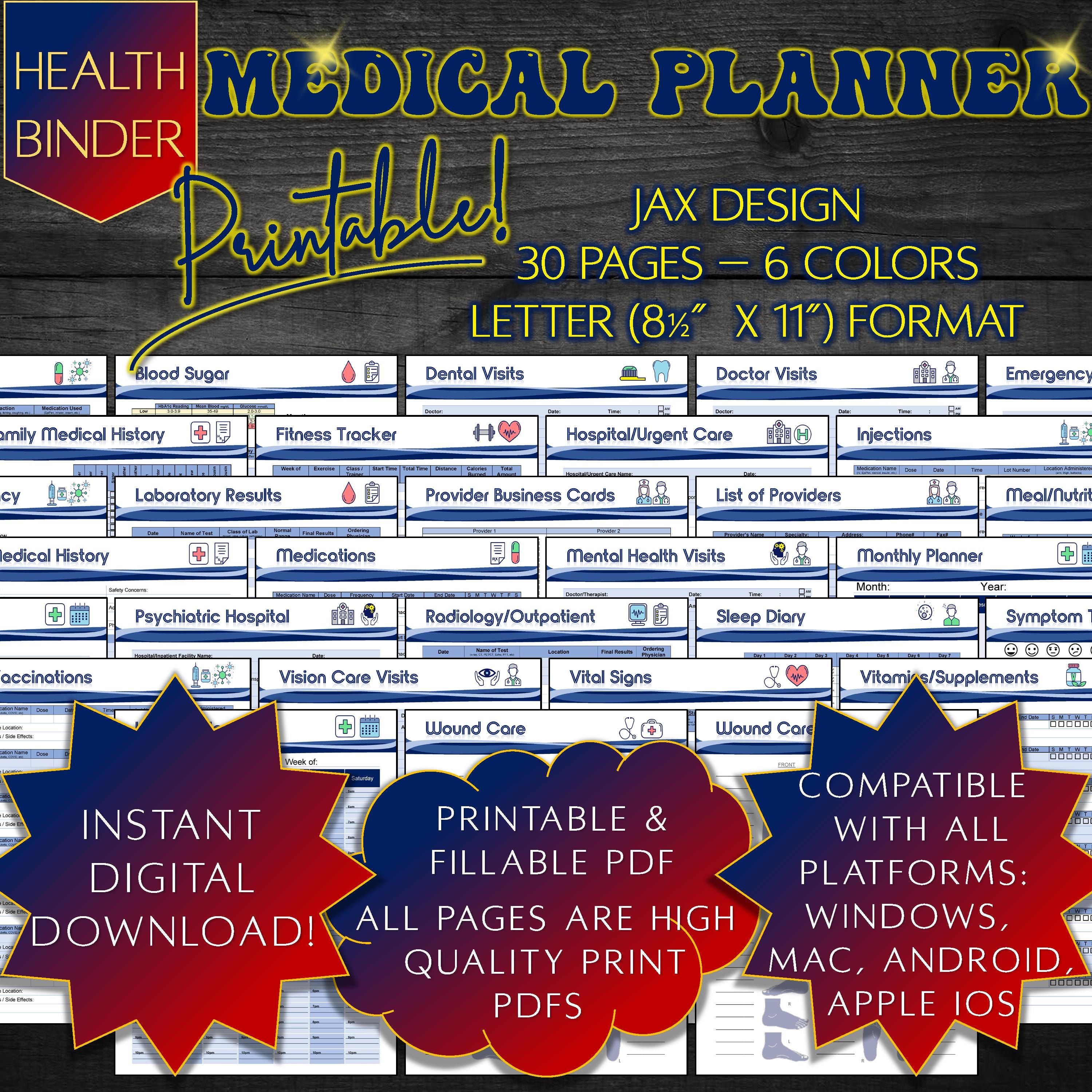 Printable Medical Planner Healthcare Binder Health Planner PDF Blood ...