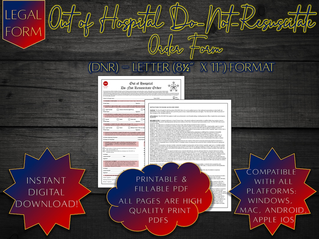 Out of Hospital Do Not Resuscitate Order Form Legal DNR Form Out of ...