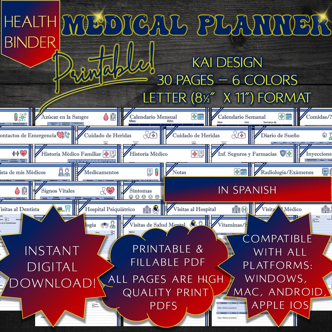 Spanish Medical Planner Printable Health Binder Health Planner PDF ...