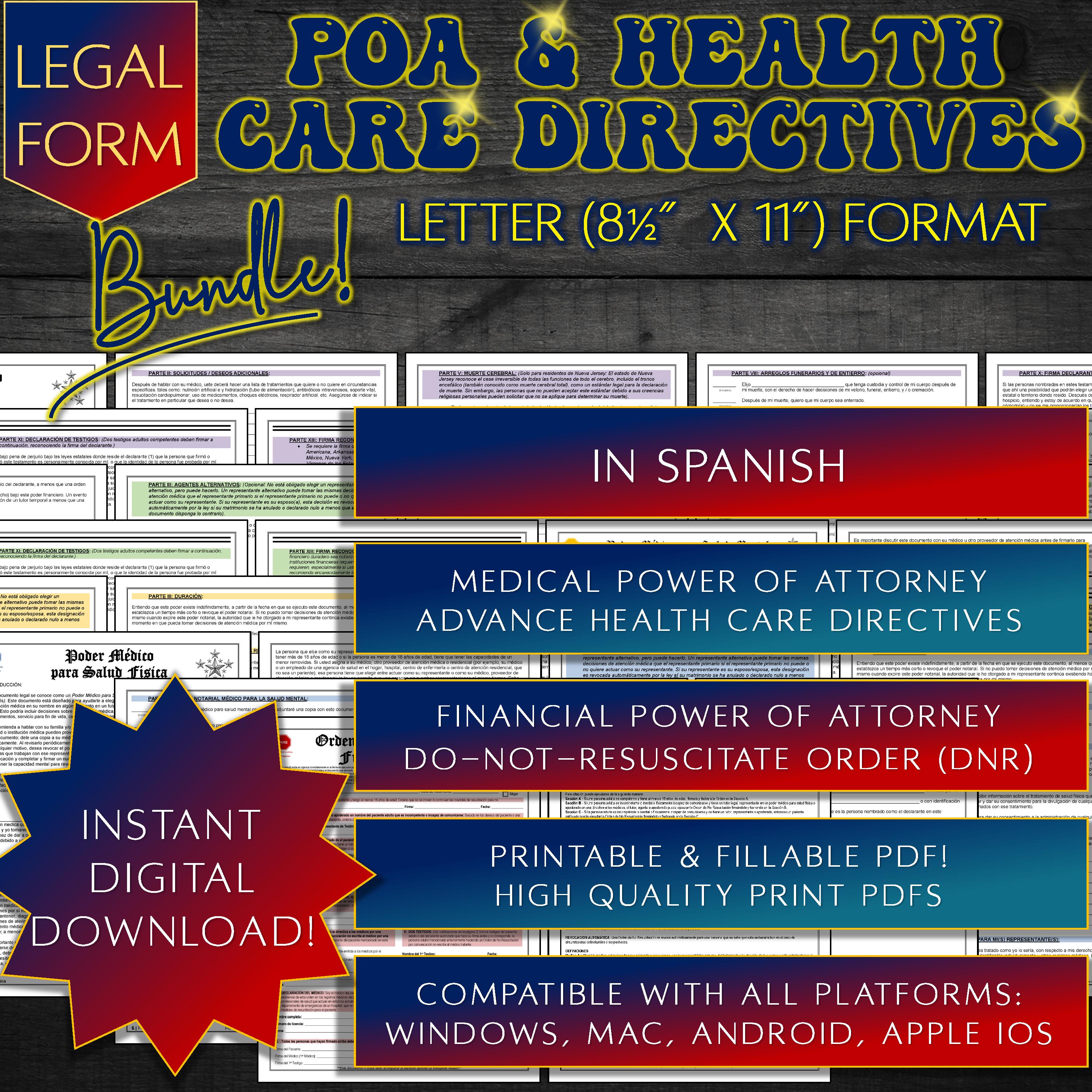 Medical Power of Attorney in Spanish MPOA Advance Directives Form ...