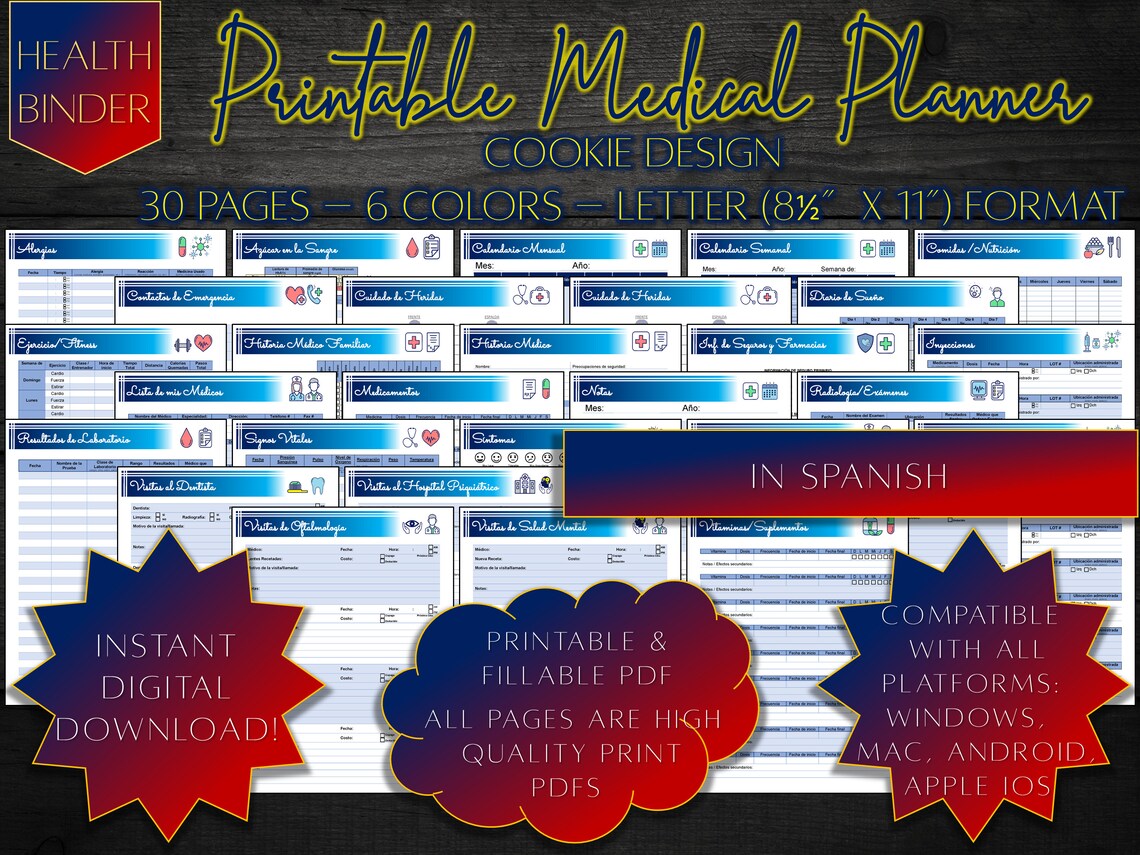 Printable Medical Planner Printable Spanish Health Planner PDF - Etsy