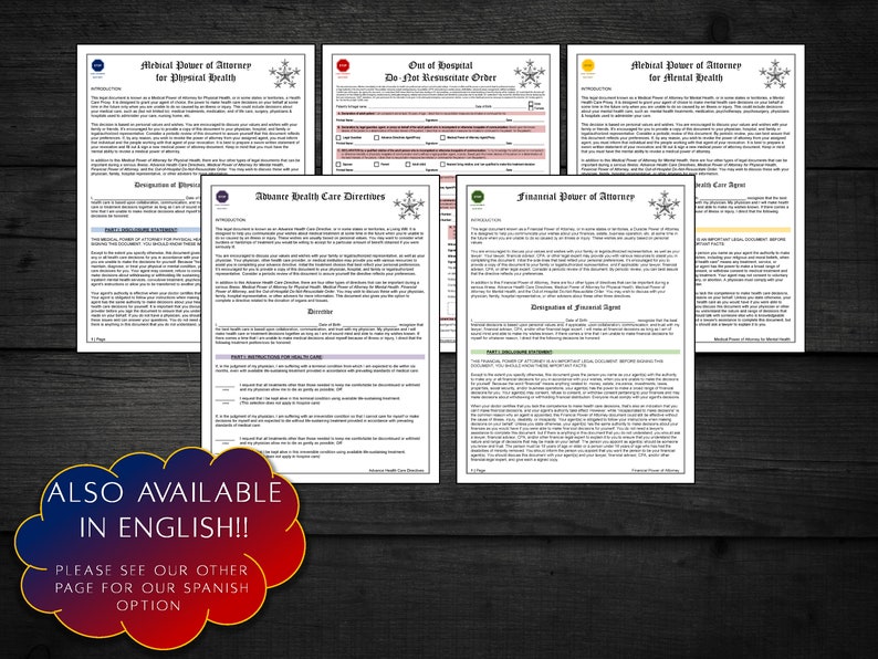 Medical Power of Attorney in Spanish MPOA Advance Directives Form ...