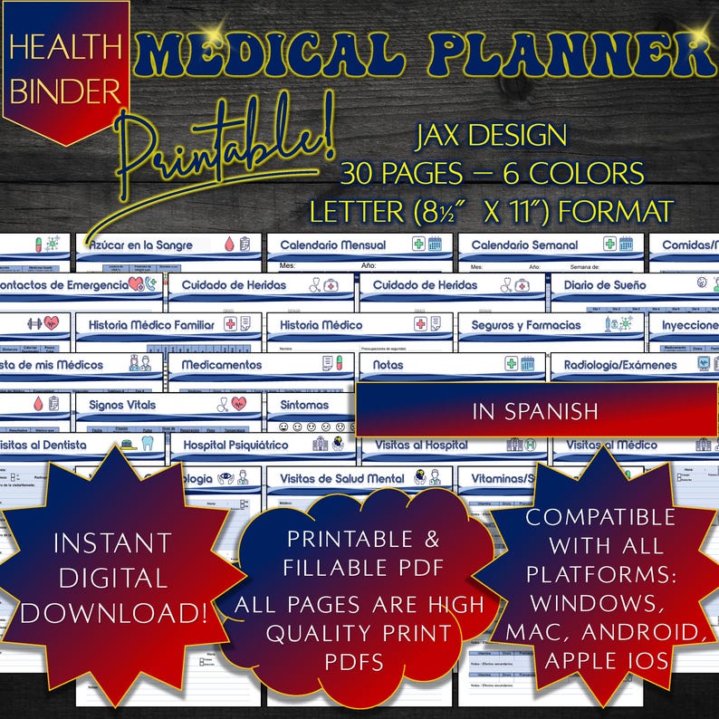 Spanish Medical Planner Printable Spanish Health Planner PDF Insurance ...