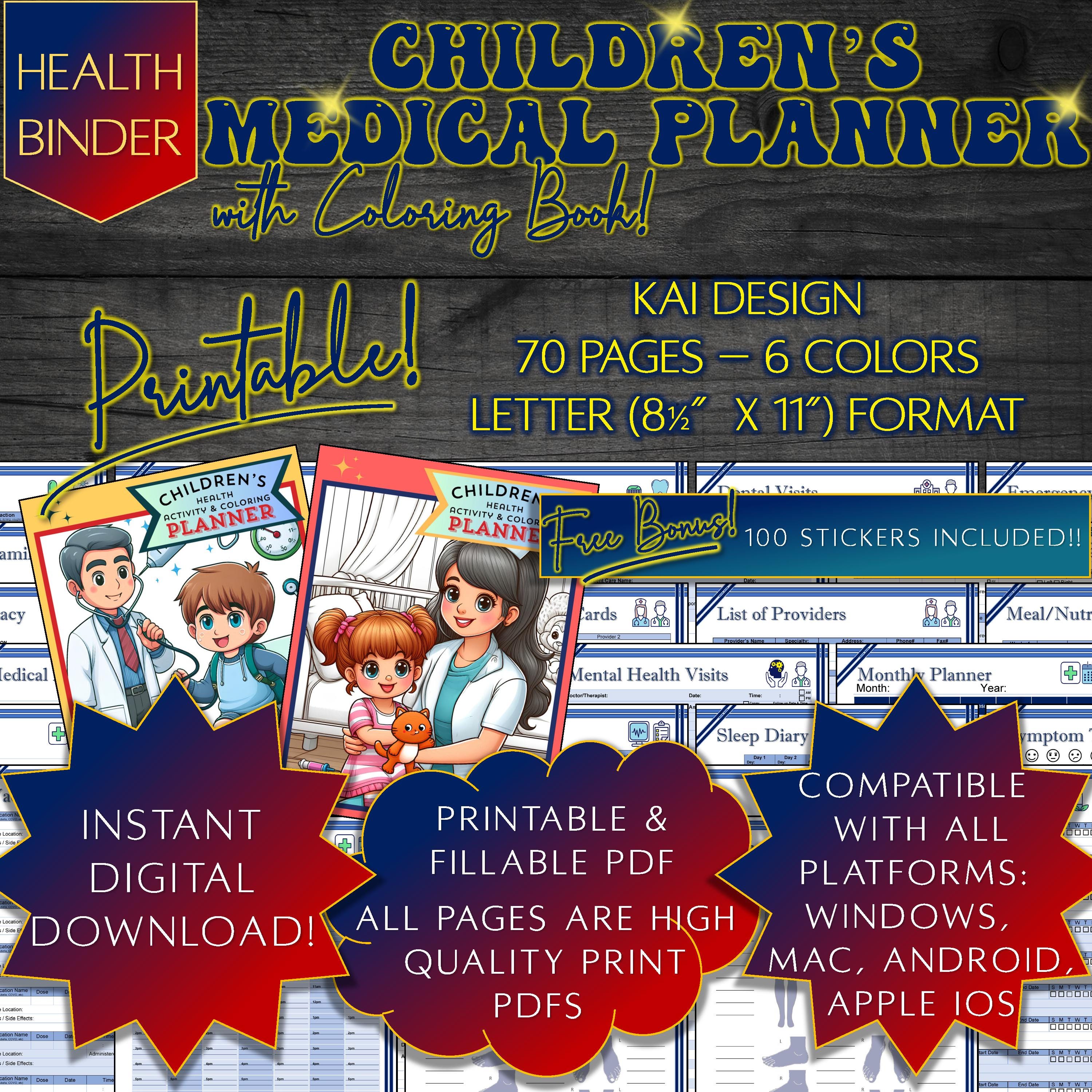 Printable Kids Medical Planner Children Healthcare Binder Health ...
