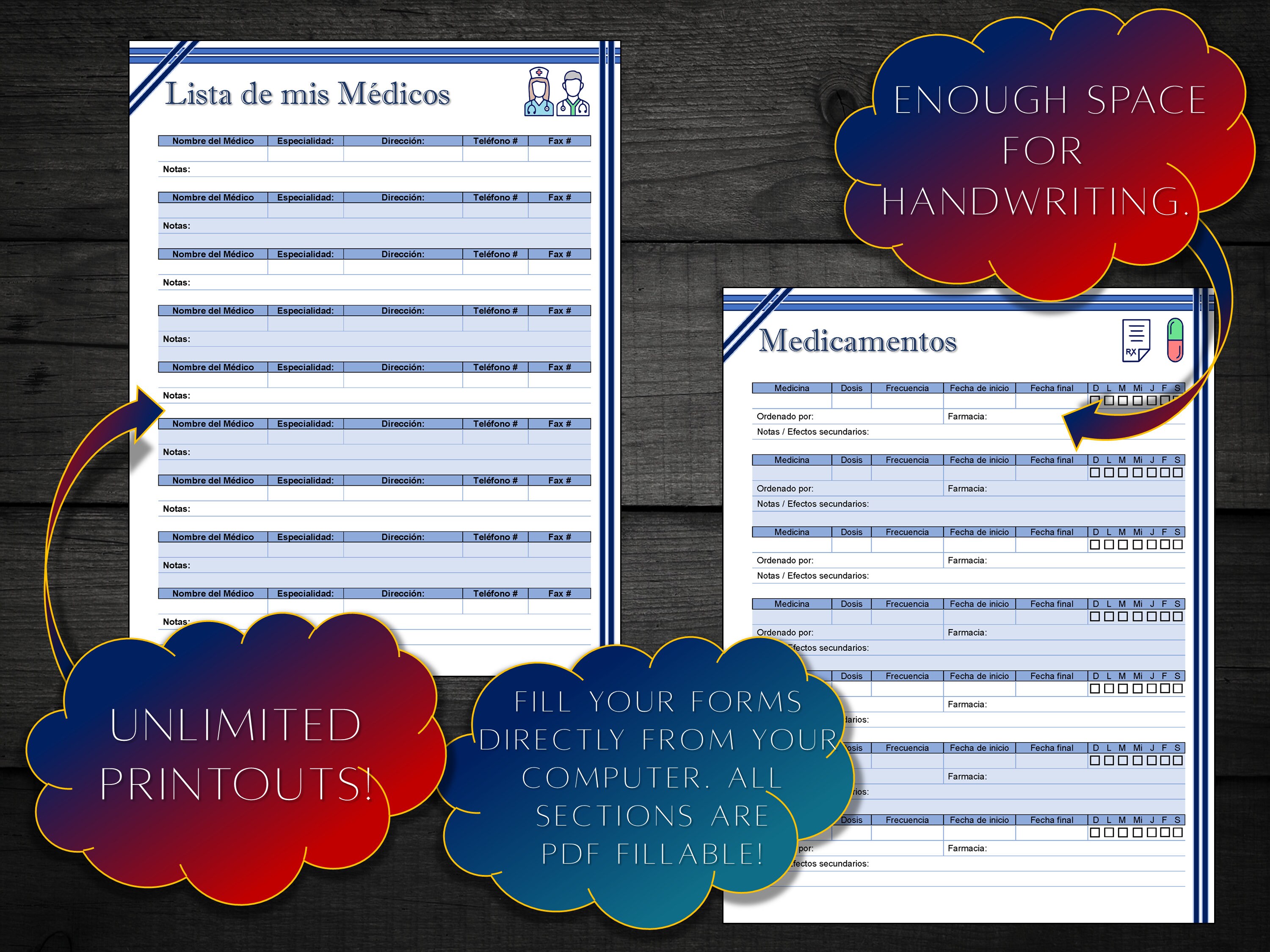 Spanish Medical Planner Printable Health Binder Health Planner PDF ...