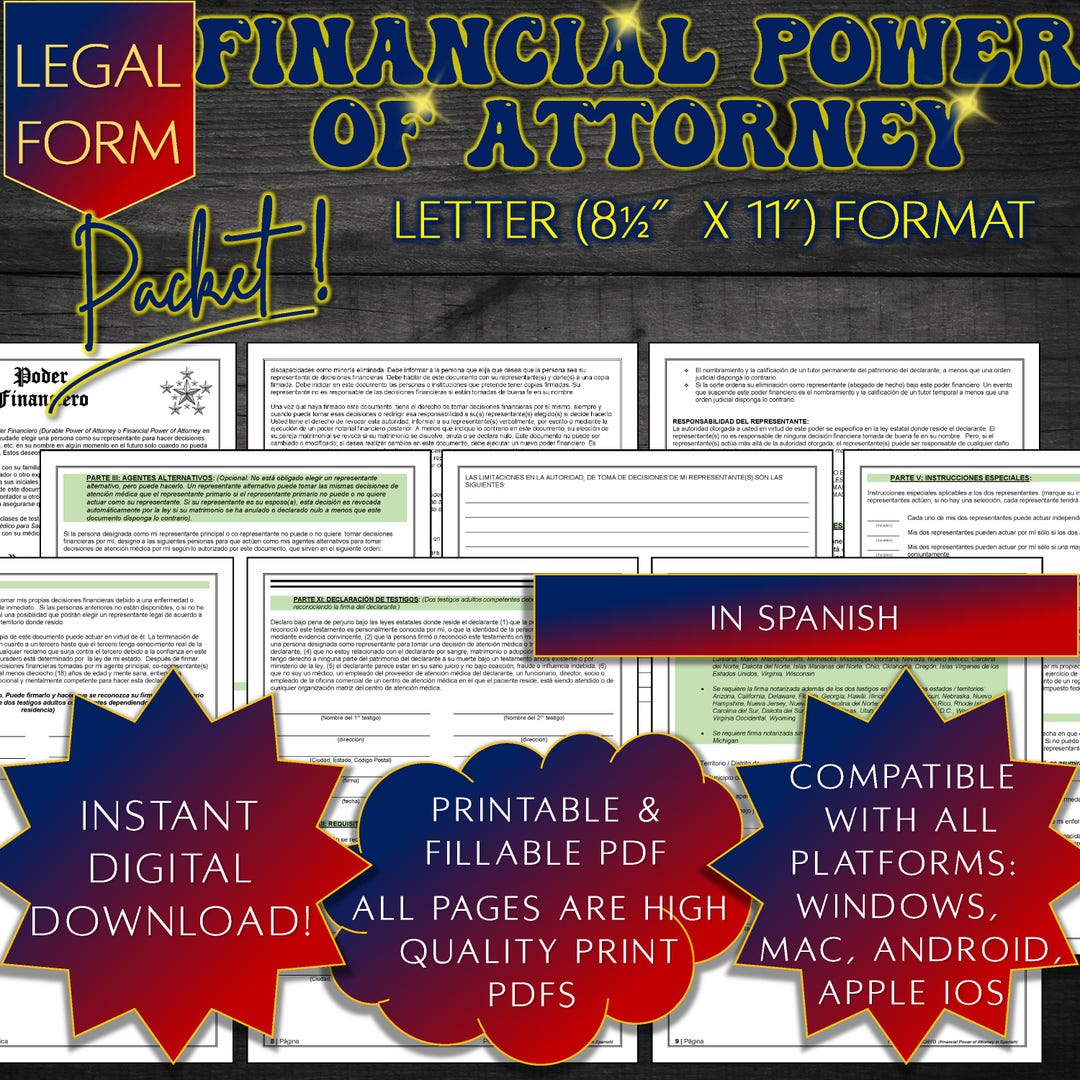 Financial Power of Attorney Form in Spanish Financial POA Durable Power ...