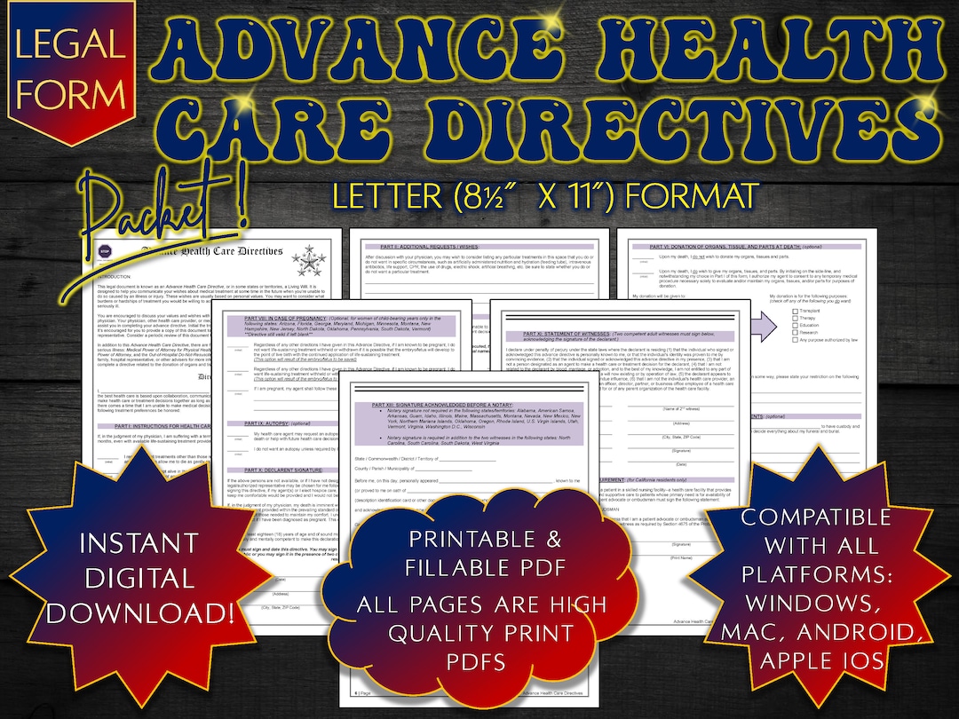 Advance Health Care Directives Form Living Will Legal Form Healthcare ...