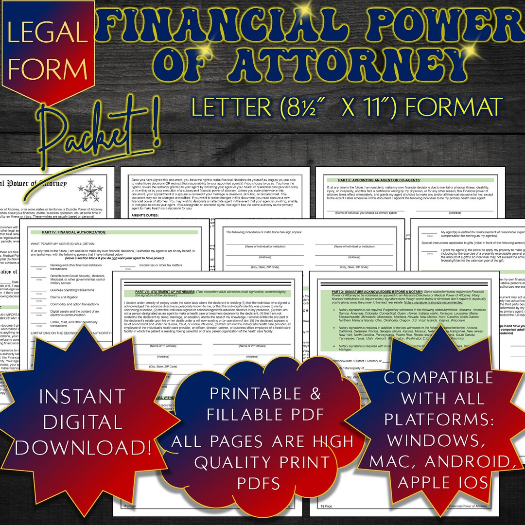 Financial Power of Attorney Form Legal POA Durable Power of Attorney ...