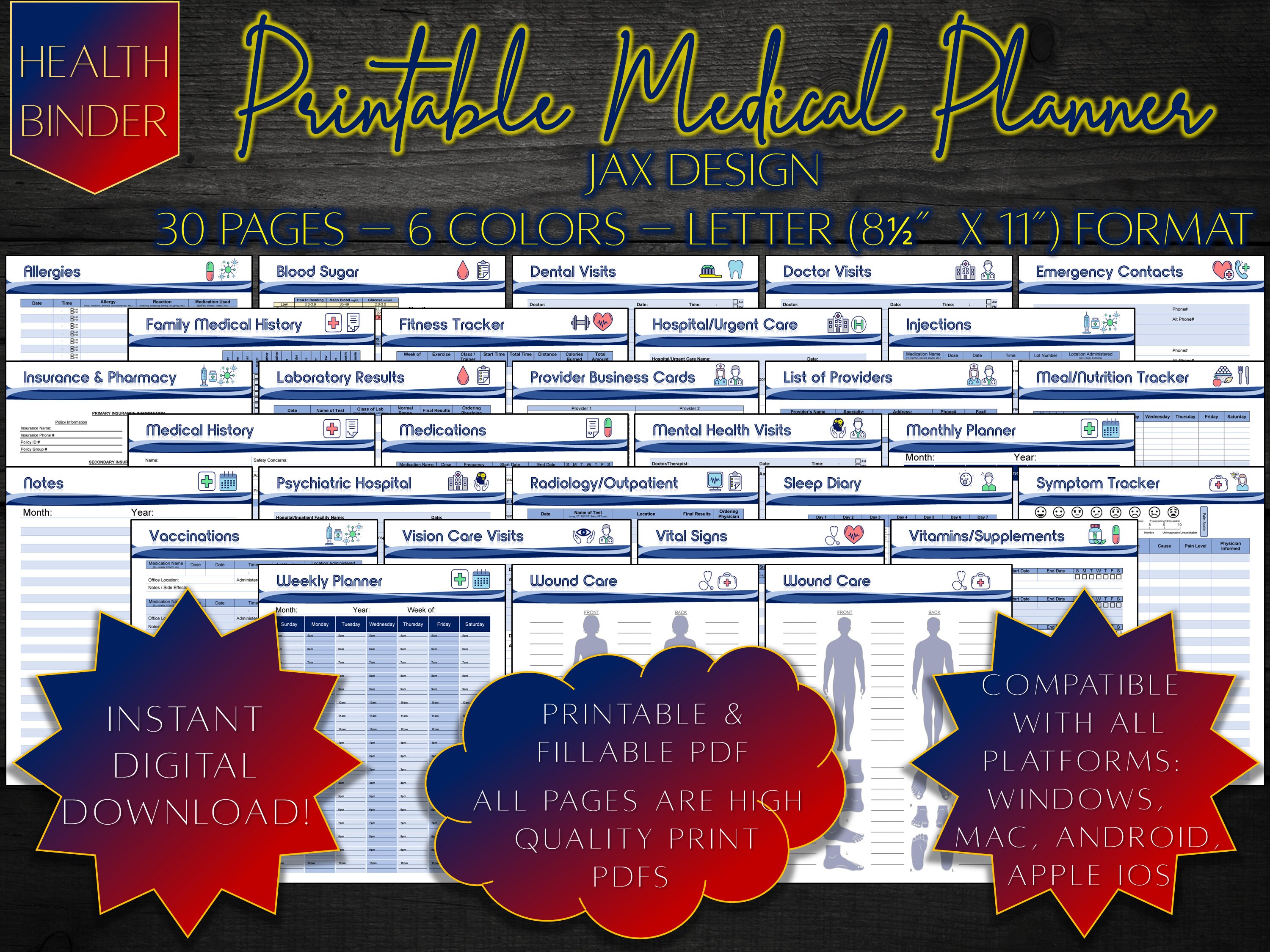 Printable Medical Planner Healthcare Binder Health Planner PDF - Etsy