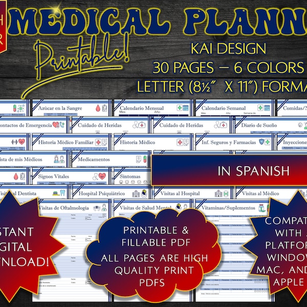 Spanish Medical Planner Printable Spanish Health Planner PDF Insurance ...