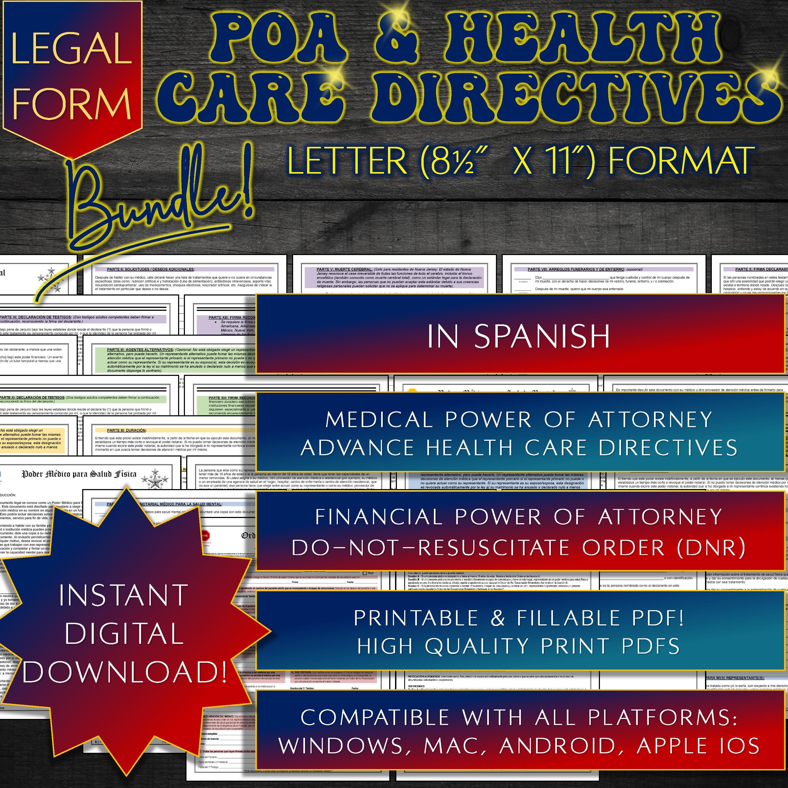 Medical Power of Attorney in Spanish MPOA Advance Directives Form ...