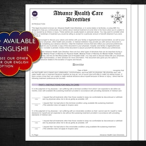 Advance Directives in Spanish Living Will Legal Form Advance Healthcare ...