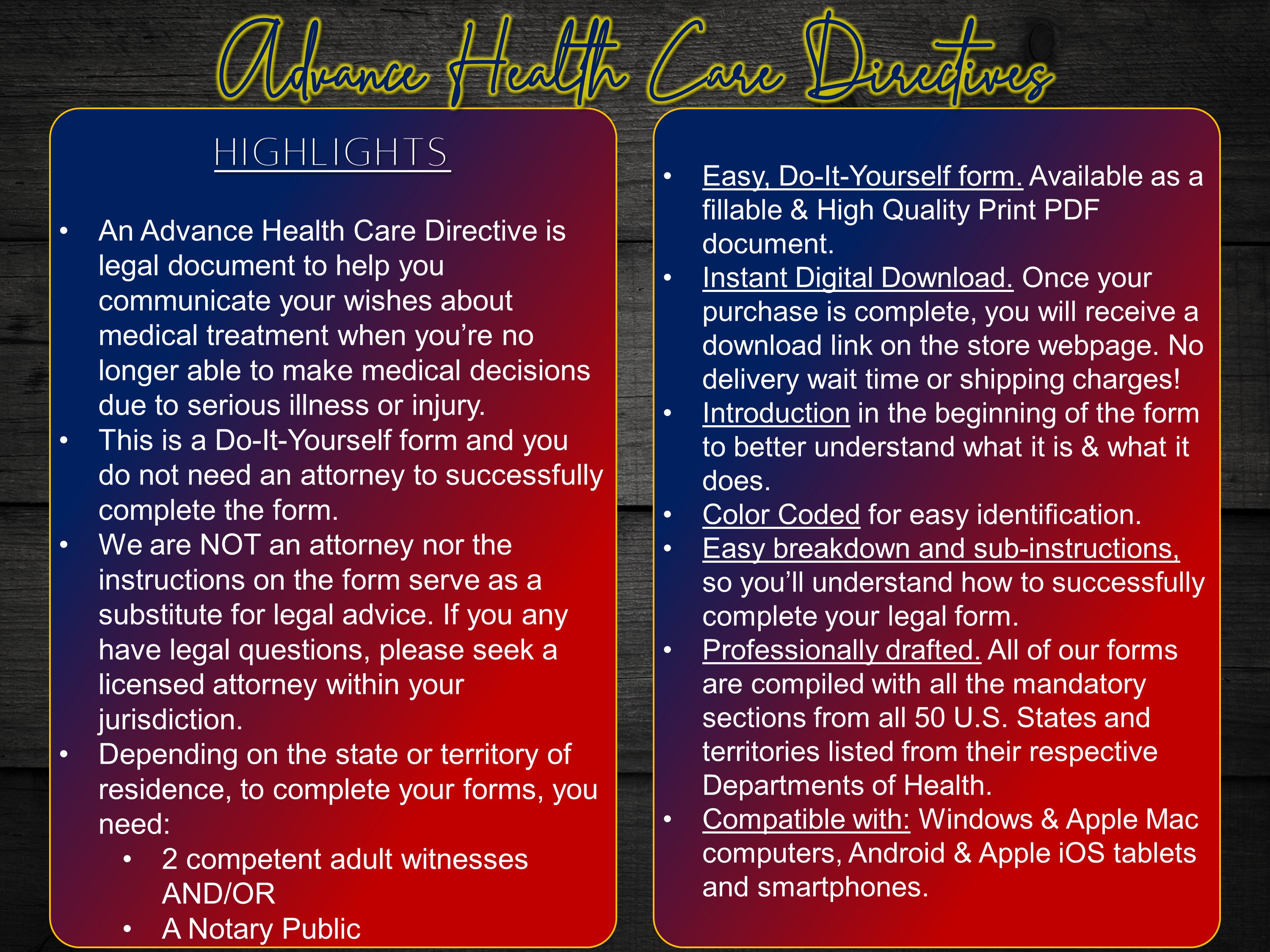 Advance Health Care Directives Form Living Will Legal Form Healthcare ...