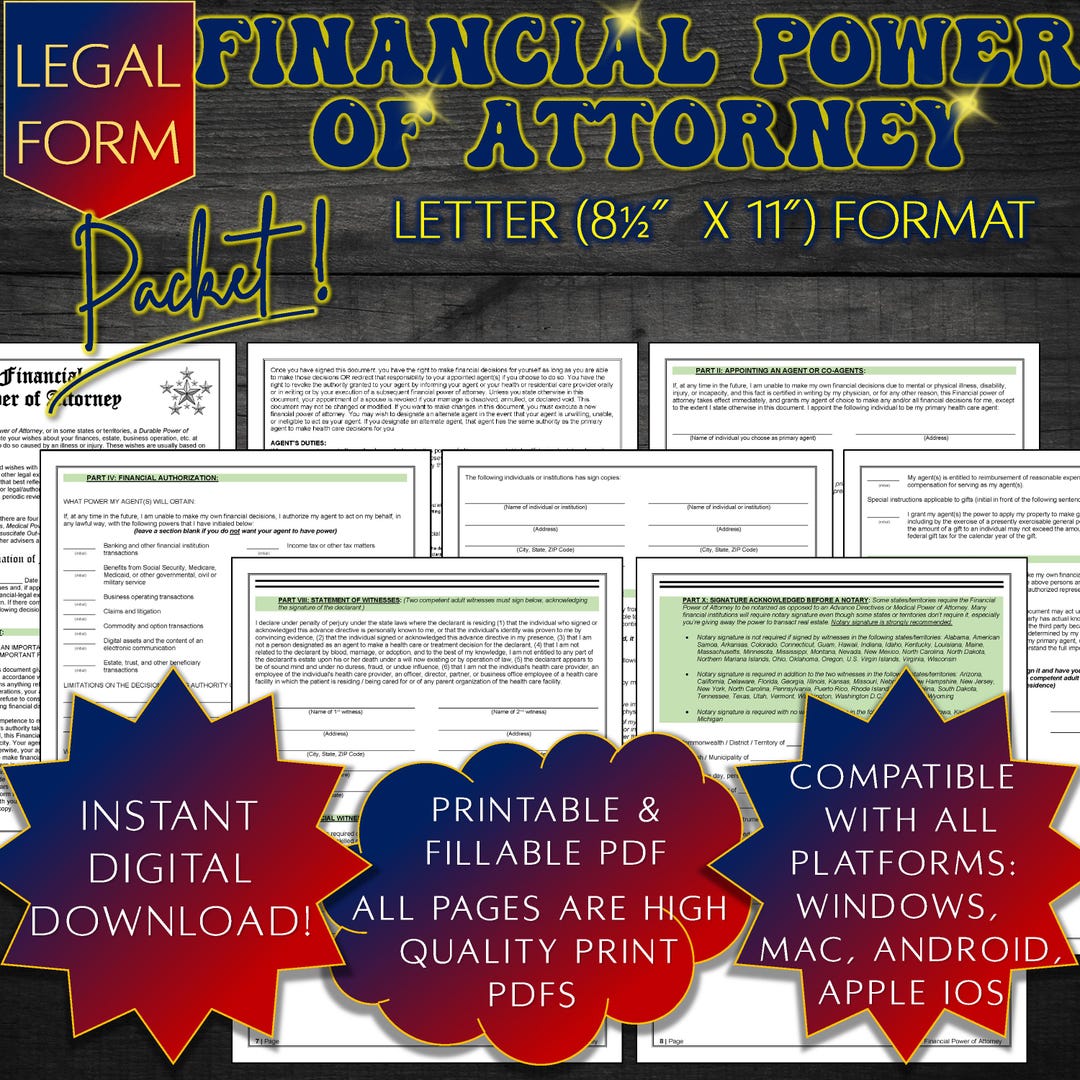 Financial Power of Attorney Form Legal POA Durable Power of Attorney ...