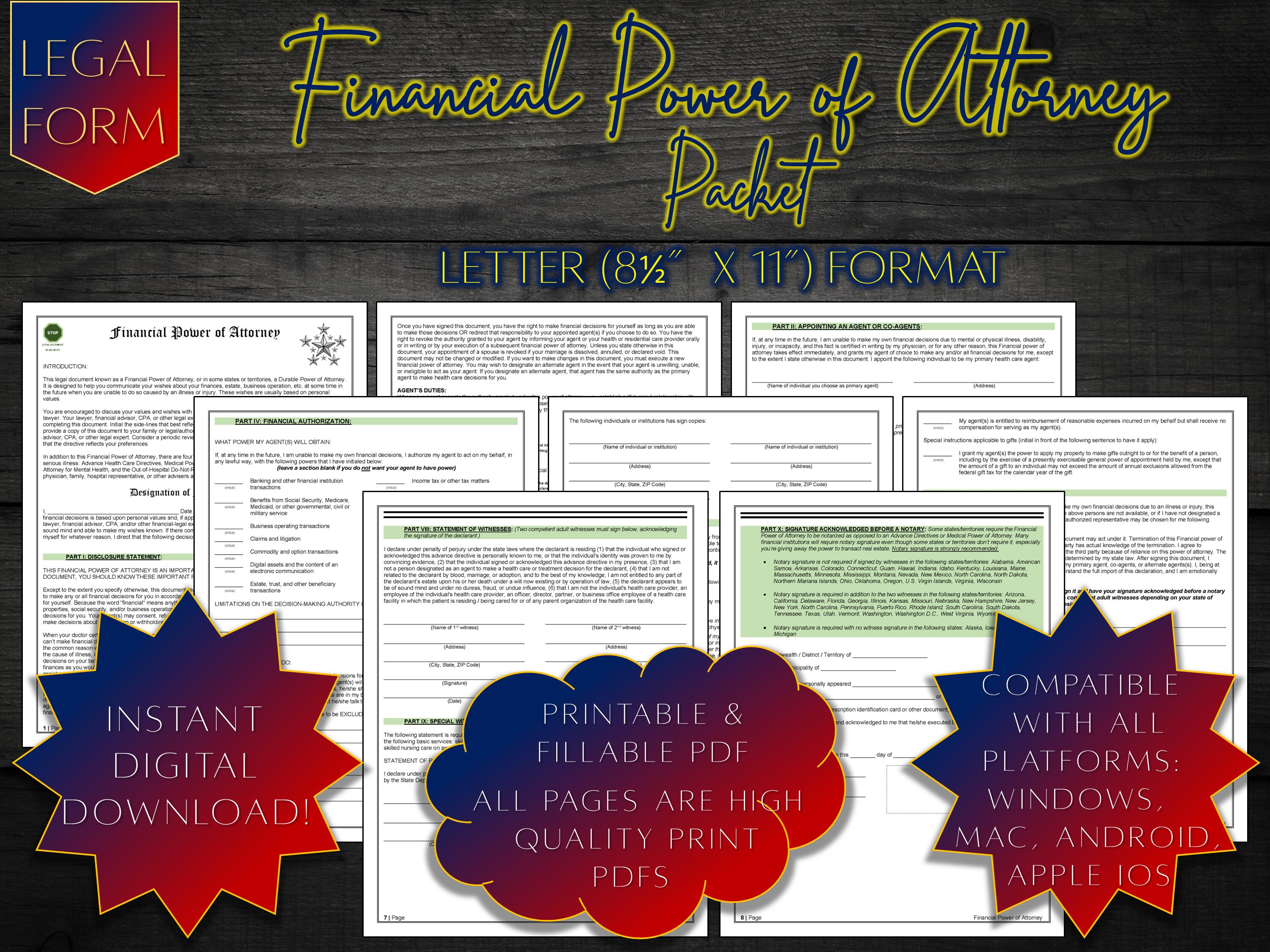 Financial Power of Attorney Form Legal POA Durable Power of Attorney ...