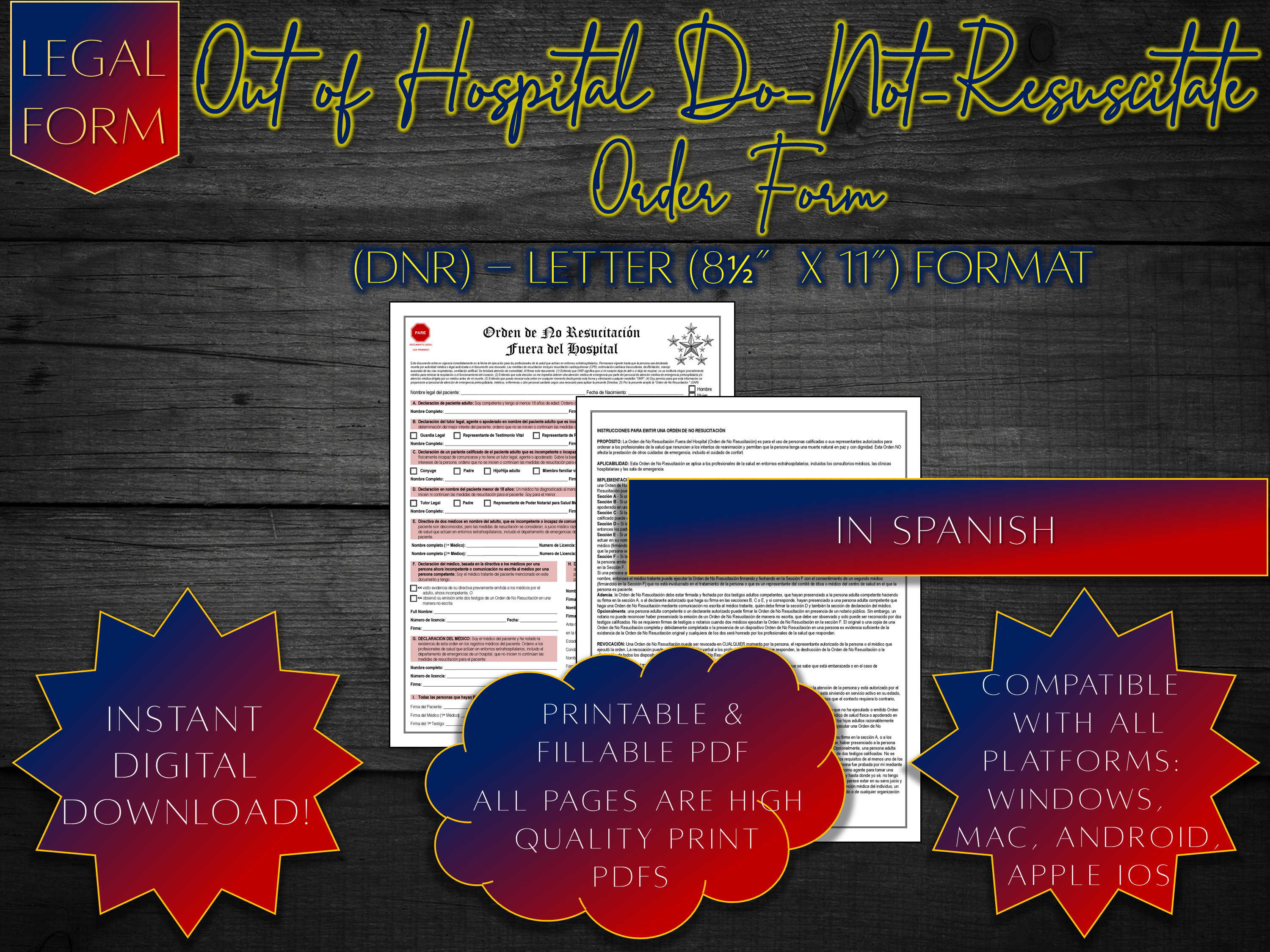 Do Not Resuscitate Order Form in Spanish Legal Form Out of - Etsy