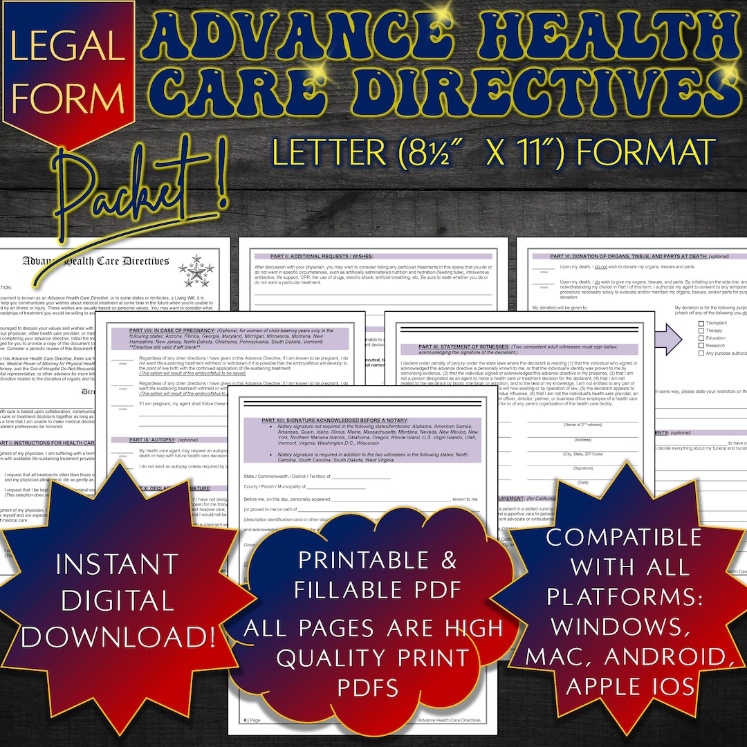 Advance Health Care Directives Form Living Will Legal Form Healthcare ...