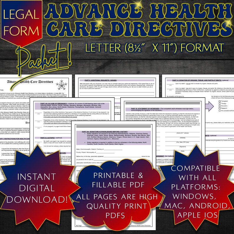 Advance Health Care Directives Form Living Will Legal Form Healthcare ...