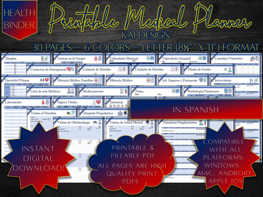 Spanish Medical Planner Printable Health Binder Health Planner PDF ...