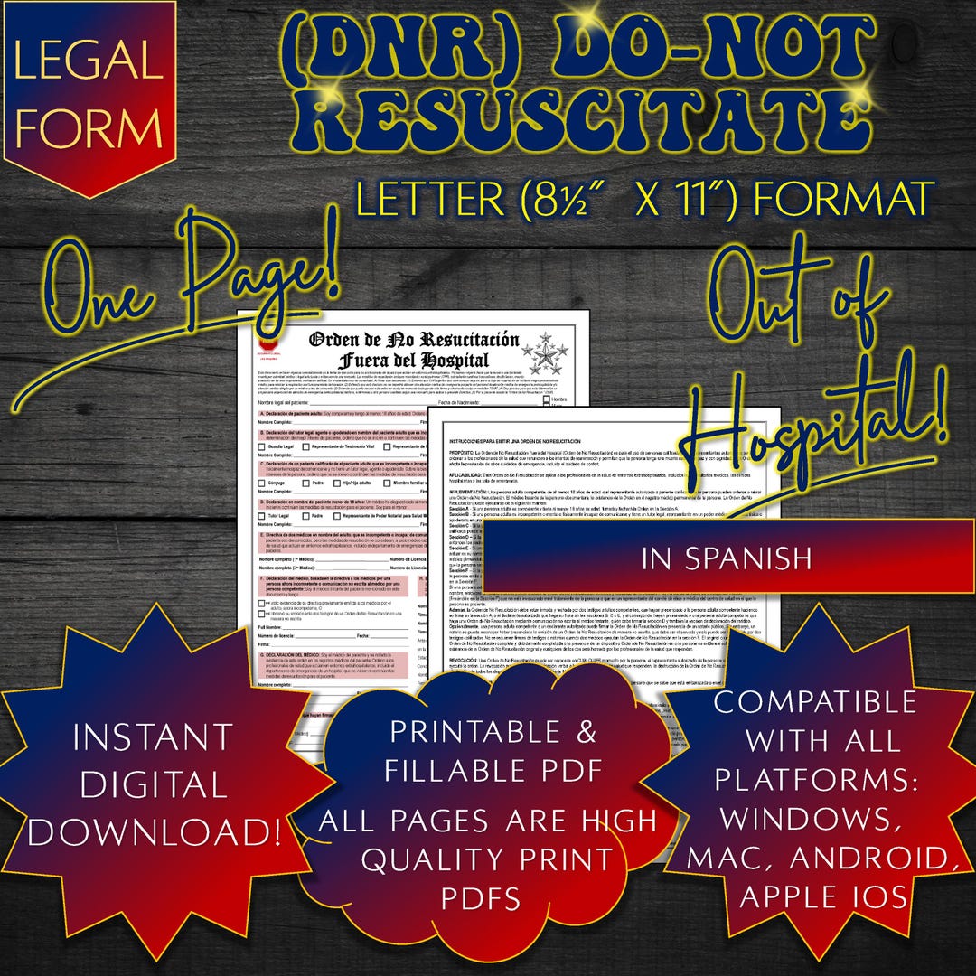 Do Not Resuscitate Order Form in Spanish Legal Form Out of Hospital DNR ...